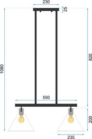 Toolight - Skleněná kovová stropní svítilna 2xE27 APP317-2CP, černá, OSW-00413