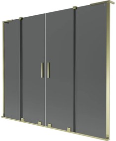 Mexen Velar L Duo, 2-křídlová posuvná vanová zástěna 200 x 150 cm, 8mm šedé sklo, zlatá lesklá, 896-200-003-42-50