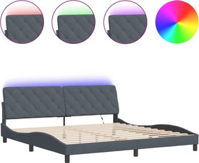 Rám postele s LED bez matrace tmavě šedý 200 x 200 cm samet 3213874