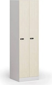 Zúžená kovová šatní skříňka S1, 2 oddíly, 1850 x 500 x 500 mm, demont, mechanický kódový zámek, laminované dveře, bříza