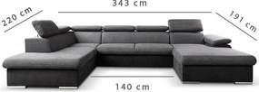 Sedací souprava COOL II | 220x343x191 cm | rozkládací + 2x úložný prostor | PRAVÁ | lounge 18 světle šedá