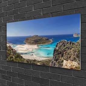 Obraz na skle Ostrov Moře Pláž Hory 125x50 cm