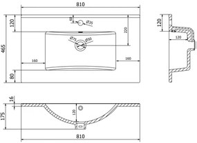 Mexen Atena, umyvadlo pro zapuštění do desky 81 x 46 cm, černá matná, 25018070