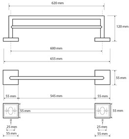 SAPHO XQ404 X-Square držák ručníků dvojitý 65 cm, stříbrná