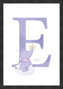 Abeceda písmena se slonem - Obraz, Plakát Velikost: B2 - 50x70 cm, Volba rámu: s černým rámem, Písmeno: E