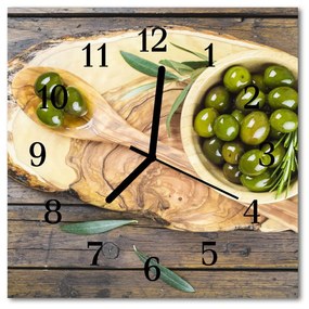 Skleněné hodiny čtvercové Dřevěné olivy