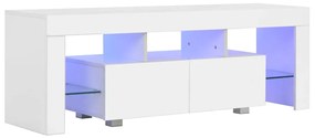 TV stolek Sunrays s LED - bílý s vysokým leskem | 130x35x45 cm