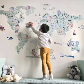 INSPIO Samolepka na zeď - Dětská cestovatelská mapa