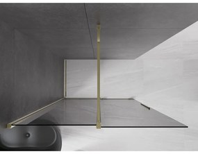 Mexen Velar, sprchová zástěna s posuvnými dveřmi Walk-in 130 x 200 cm, 8mm šedé sklo, zlatá lesklá, 871-130-000-43-50