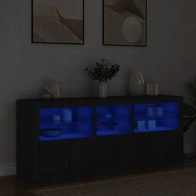 Příborník S Led Osvětlením Bílý 162 X 37 X 67 Cm Černá