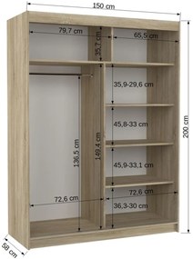 Šatní skříň s posuvnými dveřmi Martinez - 150 cm Barva: Bílá/Černá