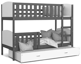 Dětská patrová postel TAMI 3 90x200 cm s šedou konstrukcí v bílé barvě s přistýlkou