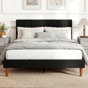 HOMCOM rám postele 140 x 200 cm s lamelovým roštem, polstrovaná manželská postel v lněném vzhledu, úložný prostor pod postelí, tišší, černý