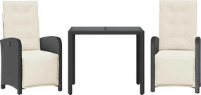 3dílný bistro set s poduškami černý polyratan 3212450