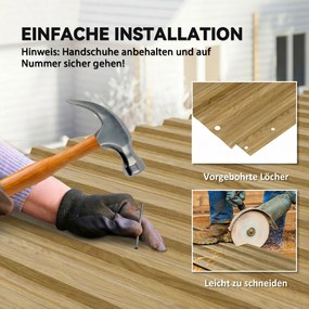 Outsunny 12 kusů trapézového plechu 129x45cm 7m² pozinkovaný střešní plech 0,25 mm odolný proti počasí přírodní dřevo