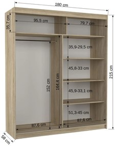 Šatní skříň s posuvnými dveřmi Viki - 180 cm Barva: Choco