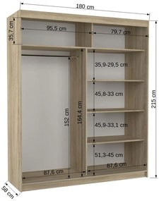 Šatní skříň s posuvnými dveřmi Viki - 180 cm Barva: Černá/Bílá