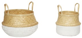 Hübsch Košík s bílým dnem, bambus, bílý/přírodní, 2 kusy, různá velikost - 170502