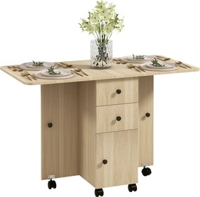 HOMCOM Skládací Jídelní Stůl Kuchyňský Stůl s Kolíky Sklopné Křídla Zásuvky a Skříňka pro 4-6 Osob 120x60x76,5 cm Přírodní | Aosom