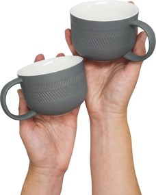 Porcelánová čajová souprava Hygge, konvice 0,9 l – matná taupe šedá, se 2 šálky, s plastickým vzorem