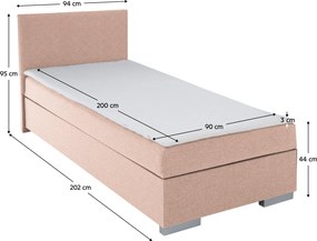 Boxspringová postel, jednolůžko, růžová, 90x200, univerzální, ADARA
