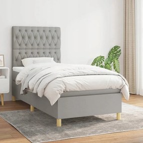 Box Spring Postel S Matrací Textil Světle Šedá Prošívaný design 90 x 200