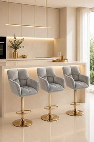 LuxuryForm DESIGN Barová židle AMALFI VELUR na zlaté kulaté podstavě - světle šedá