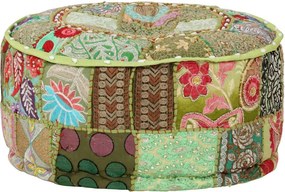 Sedací puf patchwork kulatý bavlna ruční výroba 40x20 cm zelený 246573