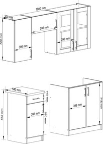 Kuchyňská linka Olivie 1,8 m H720 prosklená bílá/dub sonoma