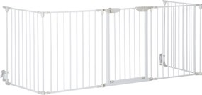 Skládací psí bariéra PawHut 300x74,5 cm s automatickým uzamykacím systémem pro schody a chodby - Bílá | Aosom