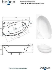 Besco FINEZJA NOVA 140 x 95 cm VANFINN140P vana bez nožiček pravá
