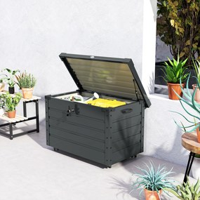 Zahradní box Outsunny, úložný box na kolečkách, úložný box se zámkem, rukojeť, zahradní truhla na balkon, terasu 100 x 62 x 65 cm, tmavě šedý
