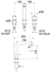 Sapho Sapho, TURSI tříprvková umyvadlová baterie bez výpusti, černá matná, TI017B