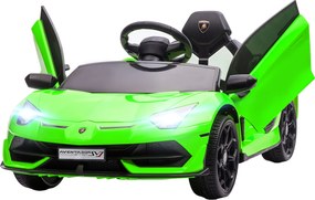 HOMCOM Dětské elektrické auto, Lamborghini Aventador SVJ, 12V s křídly, LED dálkovým ovládáním, hudbou, USB, rychlostí 3-5 km/h, zelené
