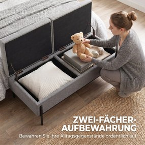 HOMCOM úložná lavice, lněný taburet s 2 přihrádkami, víky na pantech a extra polstrováním, sedadlo s knoflíkovým prošitím — (117 x 50 x 44 cm), šedá