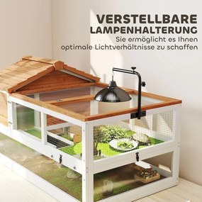 PawHut Dům pro želvy, dvouúrovňový výběh, držák na lampy, klec pro malé zvíře, oranžová
