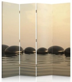 Ozdobný paraván Zenové kameny Voda - 145x170 cm, čtyřdílný, klasický paraván