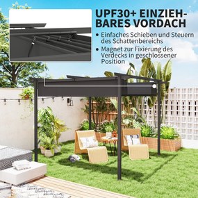 zahradní pergola 3 x 3 m s nastavitelnou střechou, kovový rám, ochrana UPF30+, sluneční stříška na verandu, terasu, tmavě šedá barva