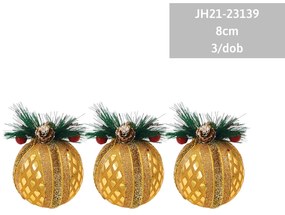 Textilní vánoční baňky na stromeček, 8cm, 3ks, různé barvy na výběr Barva: Zlatá