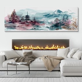 Obraz na plátně - Japonské hory s malou modlitebnou FeelHappy.cz Velikost obrazu: 120 x 40 cm