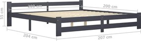 Rám postele bez matrace Tmavě šedý masiv borovice 200x200 cm 322025