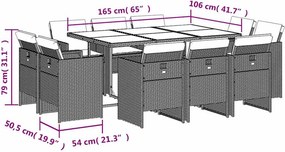 11dílný zahradní jídelní set s poduškami mix béžové polyratan 3210672
