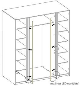 Šatní skříň KAJA 2LAM 2F | 200 cm | bez zrcadla | VYSOKÁ | černá/evoke + lamely