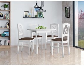Kulatý stůl se 4 židlemi - AL55, Barva dřeva: bílá, Potah: Soro 28