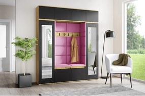 Eka Předsíňová stěna s čalouněnými panely Trinity 32 - Dub Artisan s černou / Růžová 2310