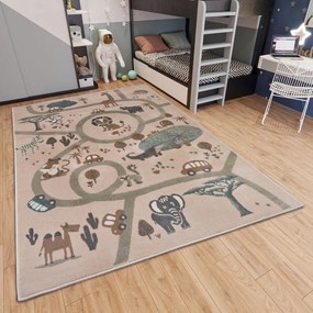 Hanse Home, Dětský koberec Adventures 105972 Cream Brown Grey, 120x170, béžová, dětský pokoj
