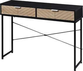 HOMCOM Úzký konzolový stůl s 2 zásuvkami, vyřezávaný design, moderní styl pro předsíň, obývací pokoj, ložnici 100x30x75 cm Černá a dub | Aosom