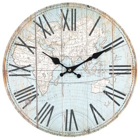 Dřevěné nástěnné hodiny s mapou 34 cm
