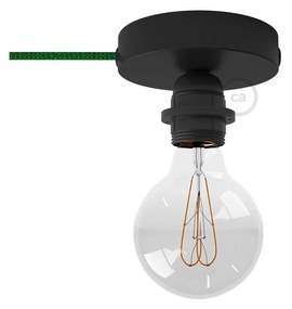 creative cables Spostaluce, černý kovový zdroj světla s E27 objímkou se závitem, textilním kabelem a bočními otvory Barva kabelu: Třpytivá zelená - RL06