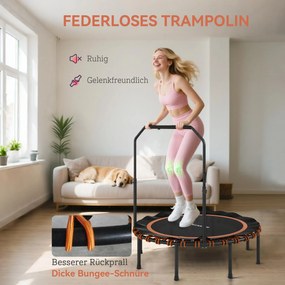 Fitness trampolína s nastavitelným zábradlím, sportovní trampolína pro vnitřní i venkovní použití, ocel, plast, oranžová barva